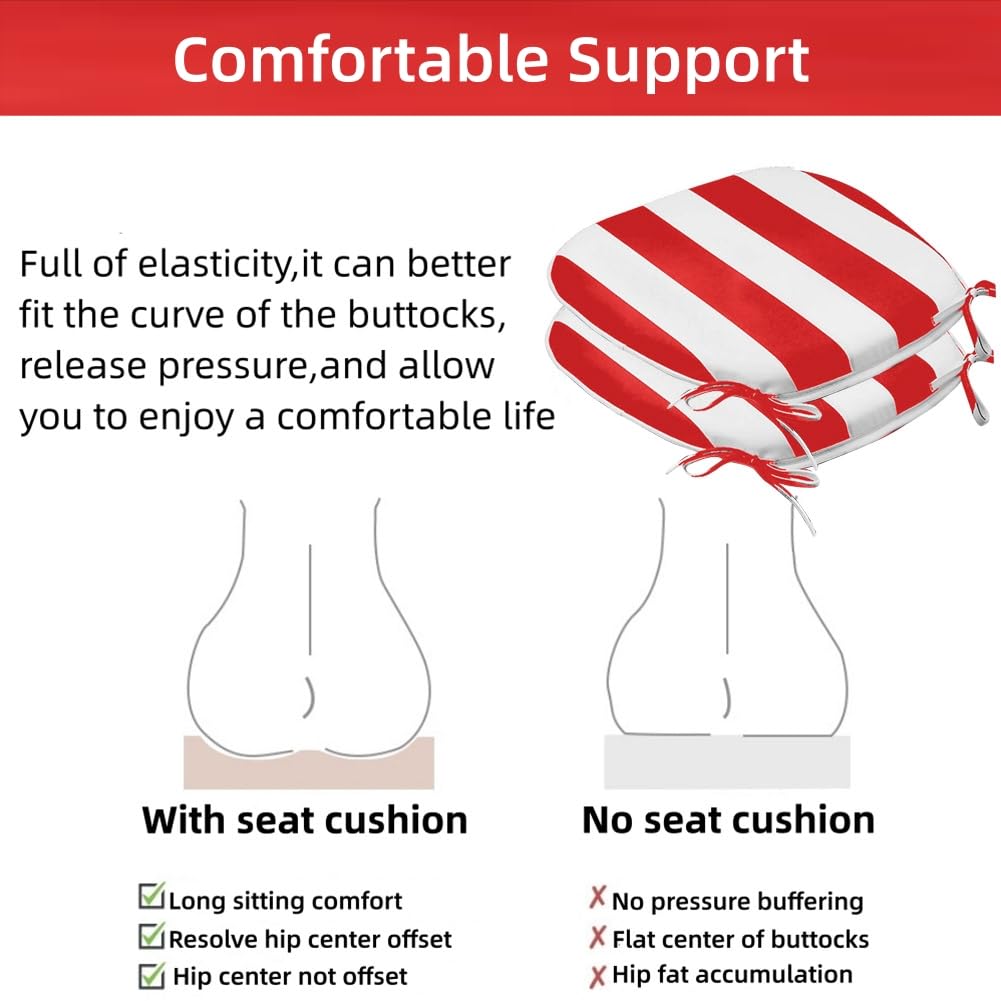 UNWAAT Outdoor Chair Cushions Set of 2,17"x 16" x 2" Comfortable and Wear-Resistant Furniture Cushions with Ties Anti Splash Water Chair Cushions for Courtyards Balconies Gardens,Etc (Red white)