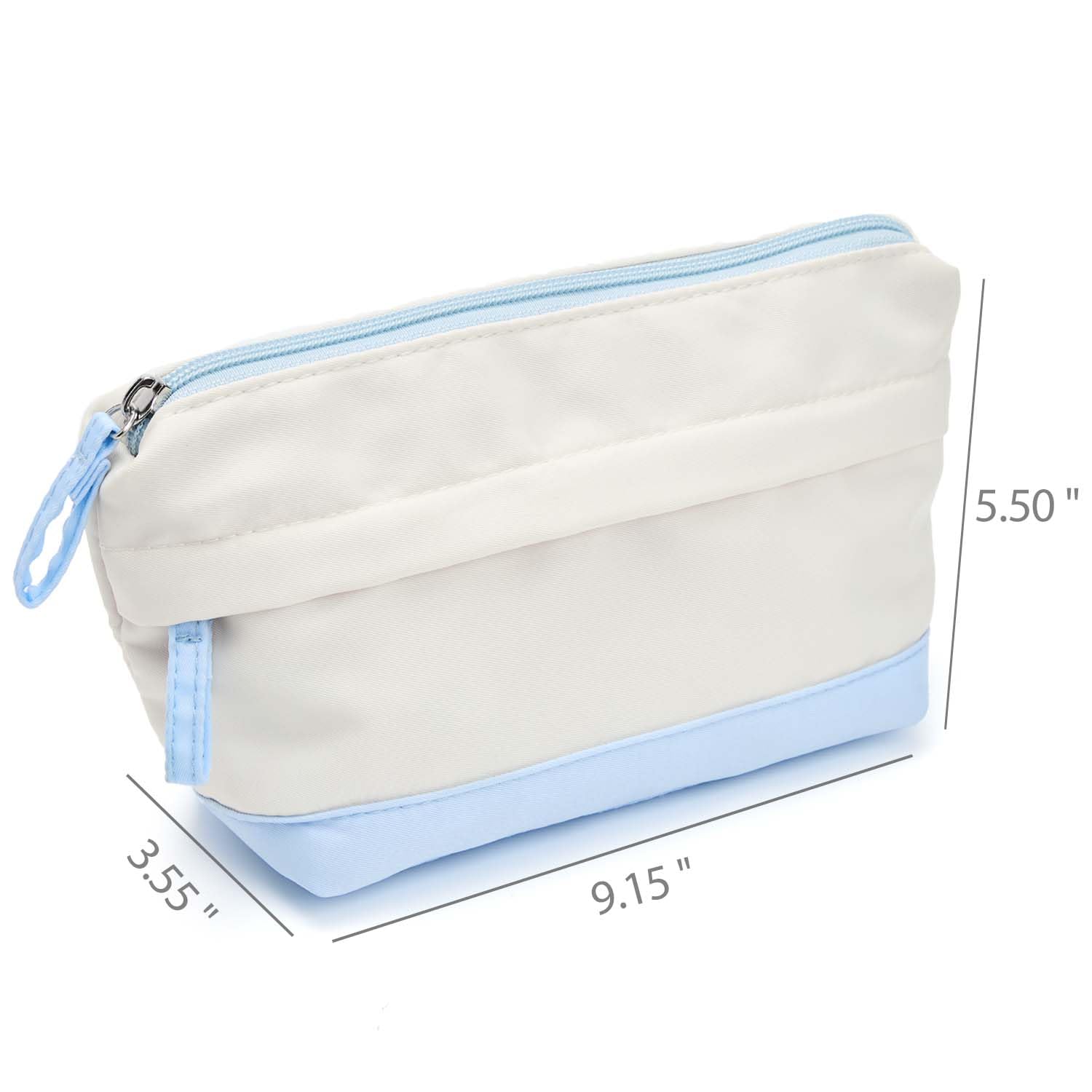 SPACEMATE Pencil Case Pouch Bag School Supplies for Girls, Cute Aesthetic Pen Case, Large Big Capacity Zipper Stationery Bag for Women Teen Adults, Ivory and Light Blue, 1400ml