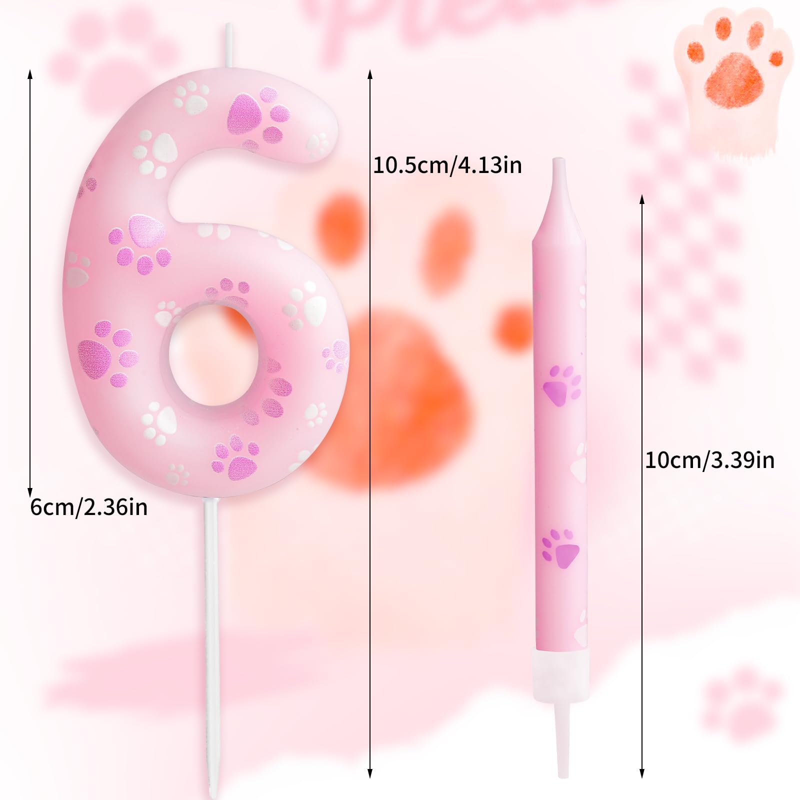 Dog Paw Birthday Candles Numbers 3 Candle with 12 Pieces Long Thin Candles, Dog Paw Print Birthday Party Decorations,Pink Birthday Candles Cake Toppers for Boy Girl Birthday Party Anniversary Supplies