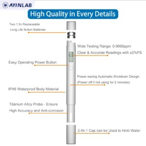 AyinLab TDS Water Hardness Tester Upgraded 0-9999ppm, Accurate 2%FS TDS Meter Digital Water Tester, Easy TDS Water Quality Tester for Drinking Water, RO/DI System, Pool&Spa, Hydroponics, Tap, Aquarium