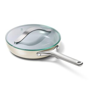 caraway nonstick ceramic mini fry pan with glass lid (1.05 qt, 8") - non toxic, ptfe & pfoa free - oven safe & compatible with all stovetops (gas, electric & induction) - cream