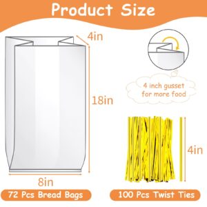 Bread Bags with Ties, 72 Pack Clear Bread Bags for Homemade Bread and 100 Ties, Adjustable Reusable Plastic Bread Bags, Bread Loaf Bags for Home Bakers and Bakery Owners