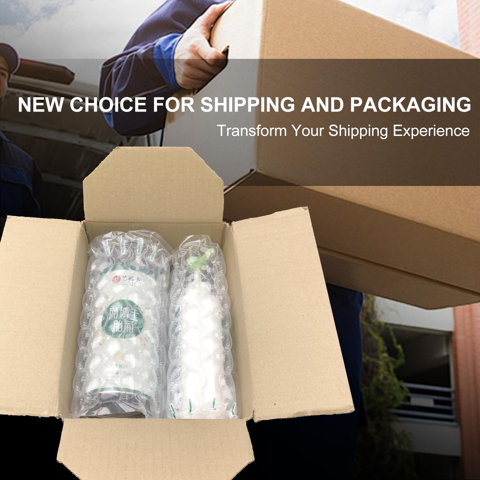 Hijelyn Bubble Cushioning Wrap Roll Inflatable Bottle Shipper Protector Sleeve 12"x164' Large Size Air Bubbles Packing Supplies for Fragile Items, Air Pillows for Shipping Moving Packaging Material