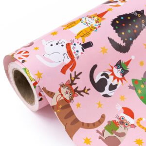 wrapaholic christmas wrapping paper - mini roll - 17 inch x 33 feet - adorable christmas cat design for christmas, holiday, party celebration