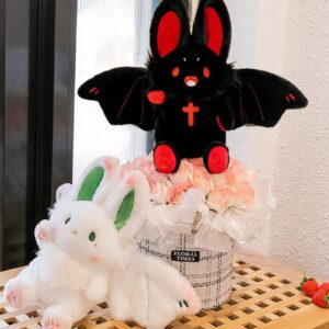 WFLWLHH Bat Rabbit Plush, Funny Bat Plush, Cute Bat Stuffed Animal, Bunny Plush Toys with Bat Wings, Plushies, Home Pillow Decoration, Gift for Family, Children, Friends-Black