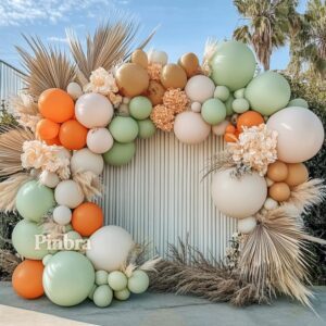 Dusty Green Orange Balloon Garland - Double Stuffed Blush Brown Nude Balloon Arch Avocado Green White Sand Balloons for Neutral Baby Shower Bridal Shower Gender Reveal Birthday Fall Party Decorations