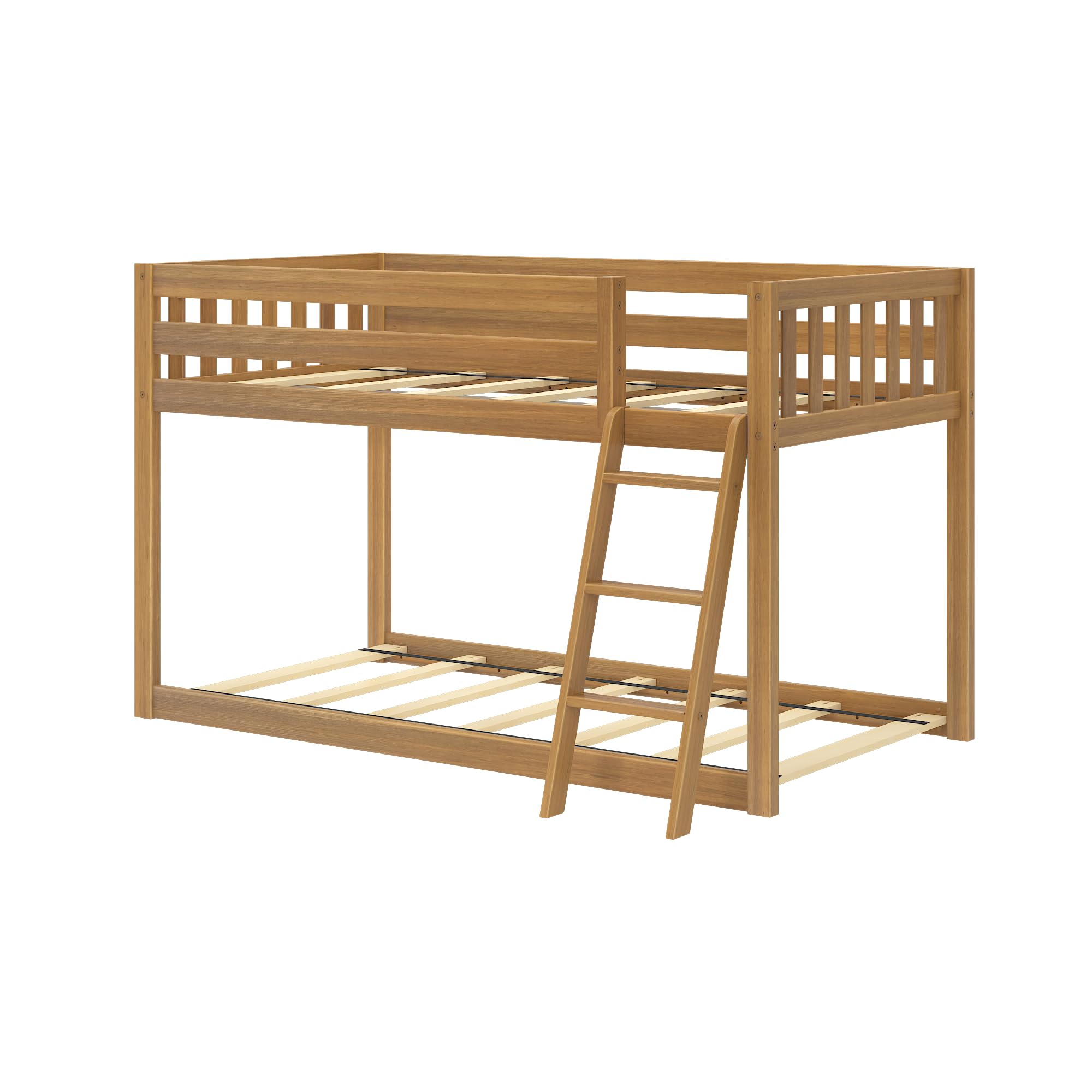 Max & Lily Fundamental Twin Low Bunk Bed, Kids Solid Wood Modern Bed Frame with Strong Wooden Slats, Non-Toxic Finishes, High Weight Capacity, Pecan