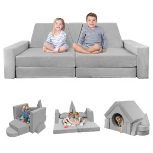 yefu 15pcs modular kids play couch for toddler-cushion for nugget couch kids, convertible kids play couch-kids sofa for playroom and bedroom furniture for toddlers, play couch for boys and girls, grey