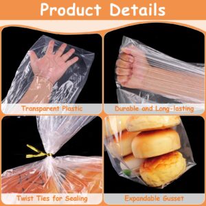 Bread Bags with Ties, 72 Pack Clear Bread Bags for Homemade Bread and 100 Ties, Adjustable Reusable Plastic Bread Bags, Bread Loaf Bags for Home Bakers and Bakery Owners