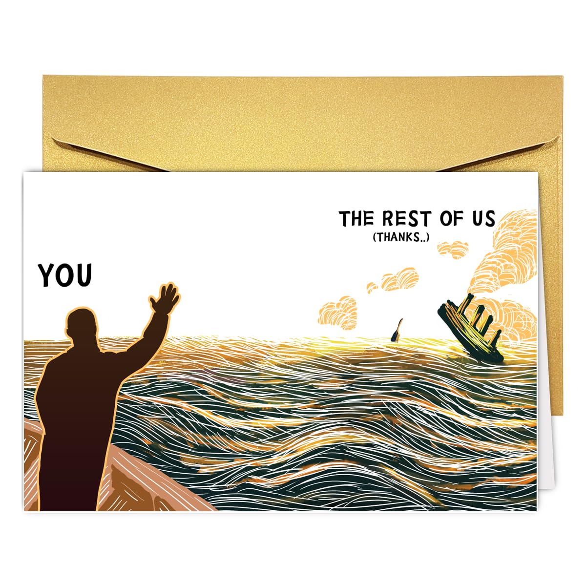 RUALOVE Sinking Ship Leaving Card, Funny New Job Card for Work Colleague,Thank you card,Coworker Leaving Card, Going Away Card for Him Her, Goodbye Card Goodluck Gift Farewell Card Coworker