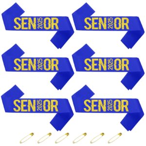 6 pcs royal blue senior sash 2025 with gold printing letters, 2025 graduation celebrations sashes, class of 2025 sash for graduation party, senior cheer sashes, cheerleader sash