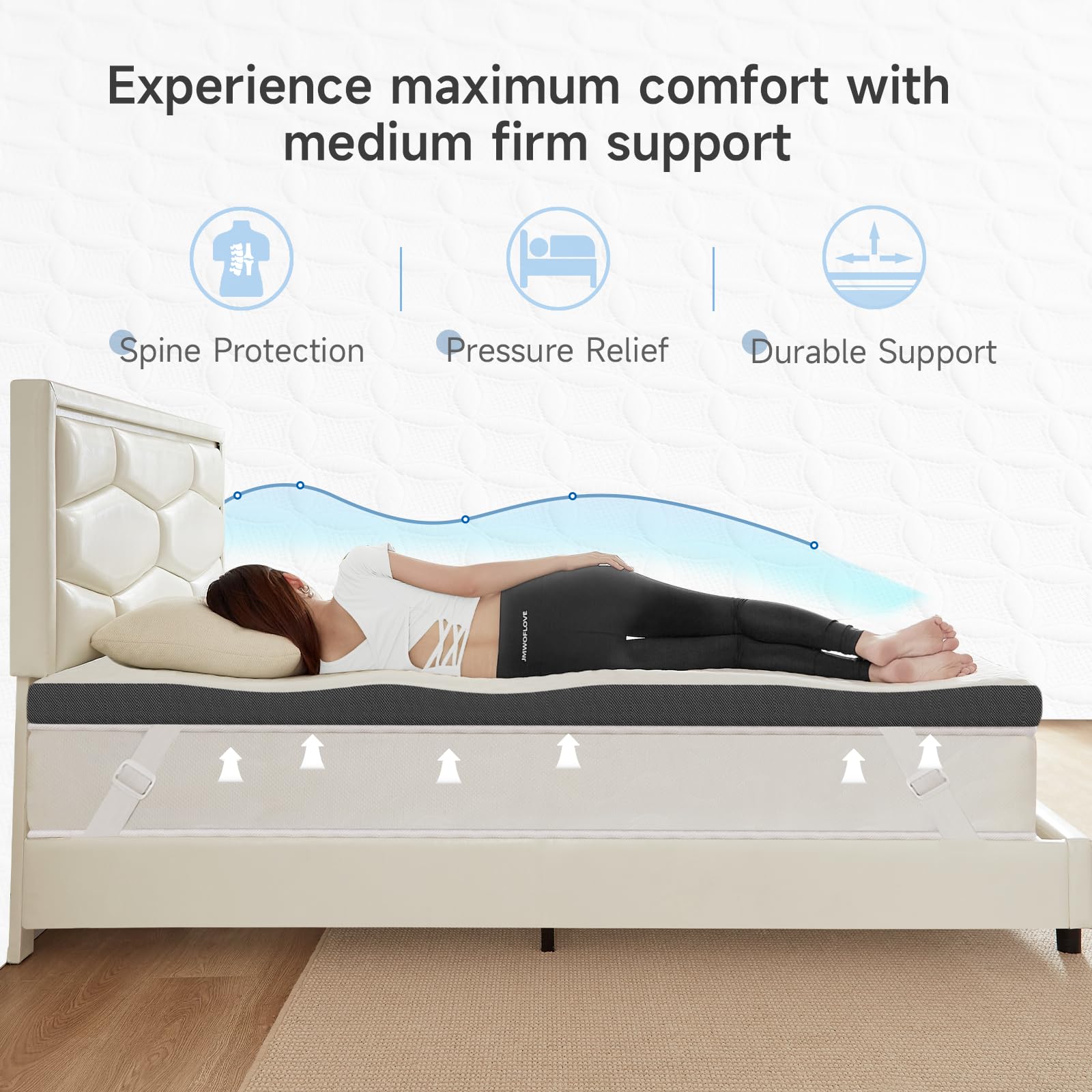 3 Inch Gel Memory Foam Mattress Topper with Washable Cover, Twin Size, Dual Layer Foam Bed Topper for Back Pain, Pressure Relief, Non-Slip, Soft Firmness - CertiPUR-US Certification