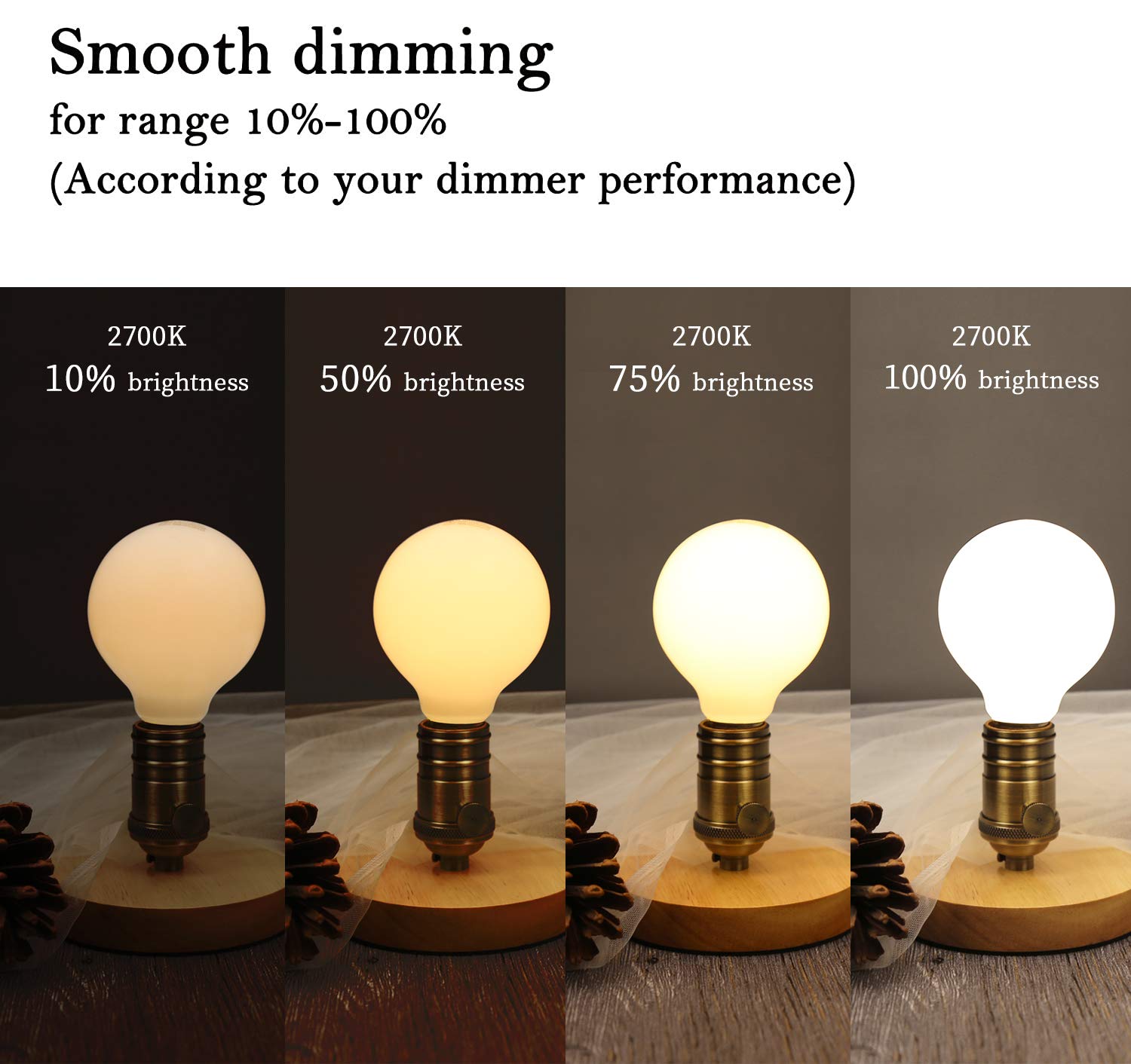 KGC G25 LED Globe Light Bulbs, 40W Equivalent, 2700K Warm White Bathroom, E26 Base, Milky Glass Vanity Round, Perfect for Vanity Makeup Mirror, 120V CRI90+ Dimmable 6Pack