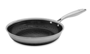 hell's kitchen hybrid 9.5" frying pan, tri-clad stainless steel and nonstick ceramic pfas free, no pfoa, ptfe, or teflon, non toxic cookware, metal utensil safe, all cooktops, oven safe (9.5 inch)