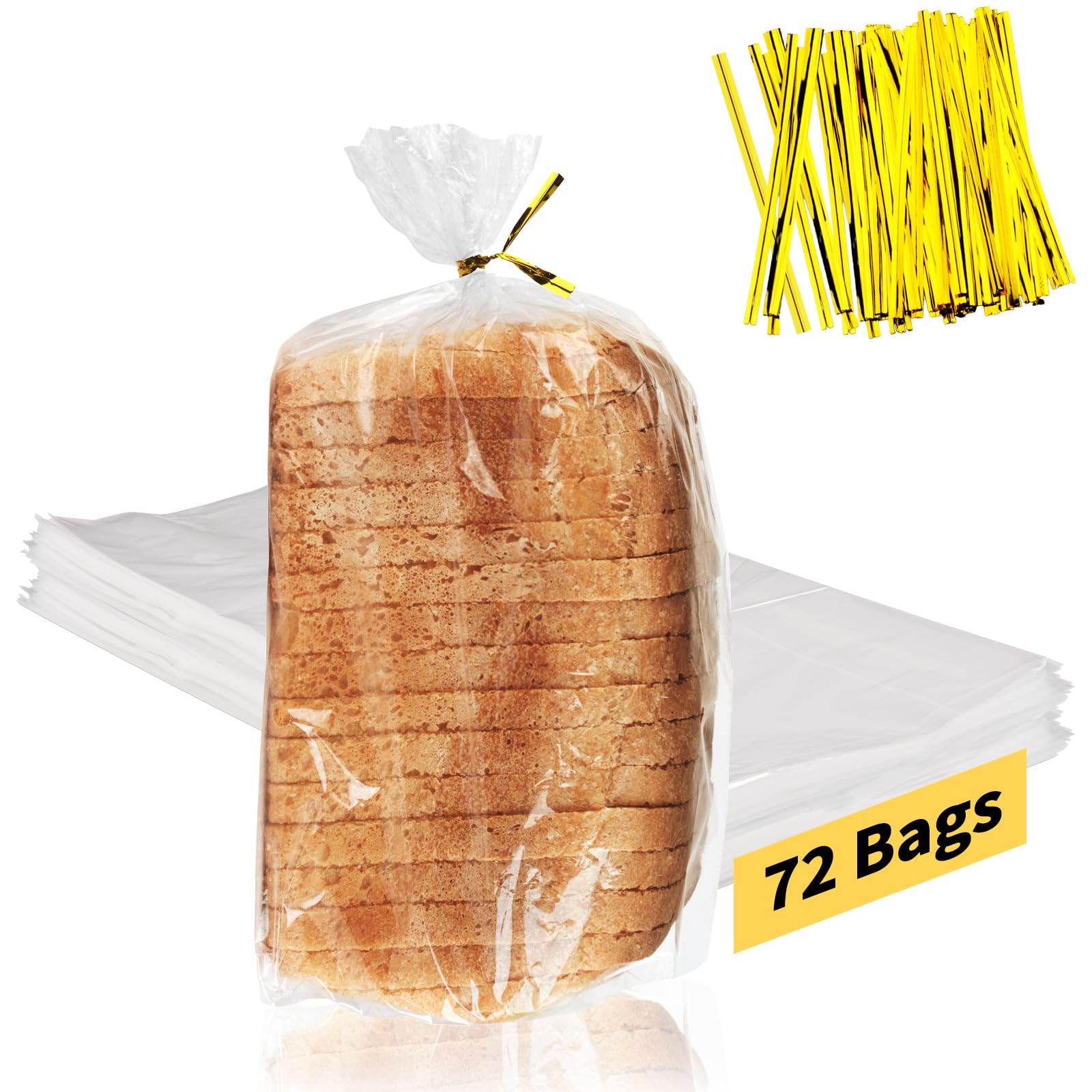 Bread Bags with Ties, 72 Pack Clear Bread Bags for Homemade Bread and 100 Ties, Adjustable Reusable Plastic Bread Bags, Bread Loaf Bags for Home Bakers and Bakery Owners