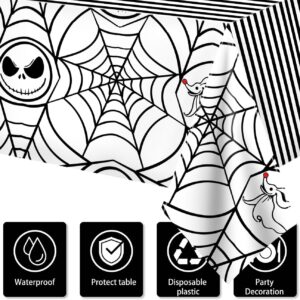 suonengongyi Nitemare Christmas Tablecloth, 3PCS Halloween Cobweb Disposable Tablecovers Halloween Spider Web Tablecloth with Nitemare Christmas for Halloween Birthday Party Decoration