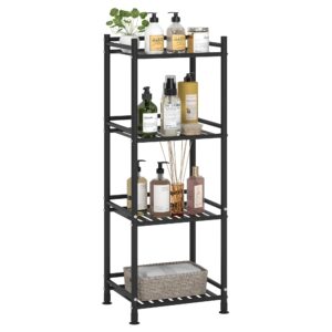 fkuo 4 tier metal bathroom rack standing shelf unit kitchen storage cabinet shelf organizer plant stand display rack bookshelf for living room (black, 4 tier)