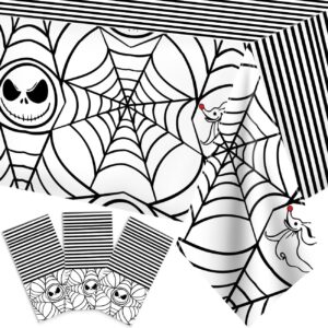 suonengongyi nitemare christmas tablecloth, 3pcs halloween cobweb disposable tablecovers halloween spider web tablecloth with nitemare christmas for halloween birthday party decoration