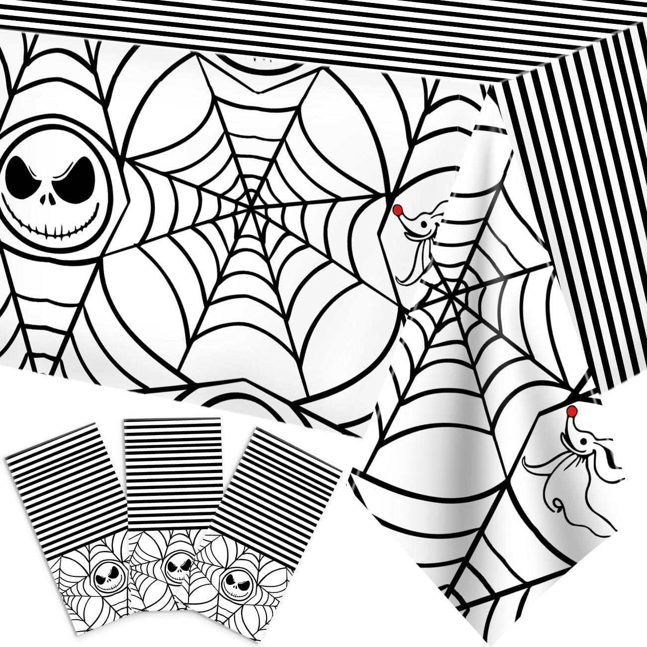 suonengongyi Nitemare Christmas Tablecloth, 3PCS Halloween Cobweb Disposable Tablecovers Halloween Spider Web Tablecloth with Nitemare Christmas for Halloween Birthday Party Decoration