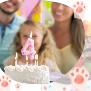 Dog Paw Birthday Candles Numbers 3 Candle with 12 Pieces Long Thin Candles, Dog Paw Print Birthday Party Decorations,Pink Birthday Candles Cake Toppers for Boy Girl Birthday Party Anniversary Supplies