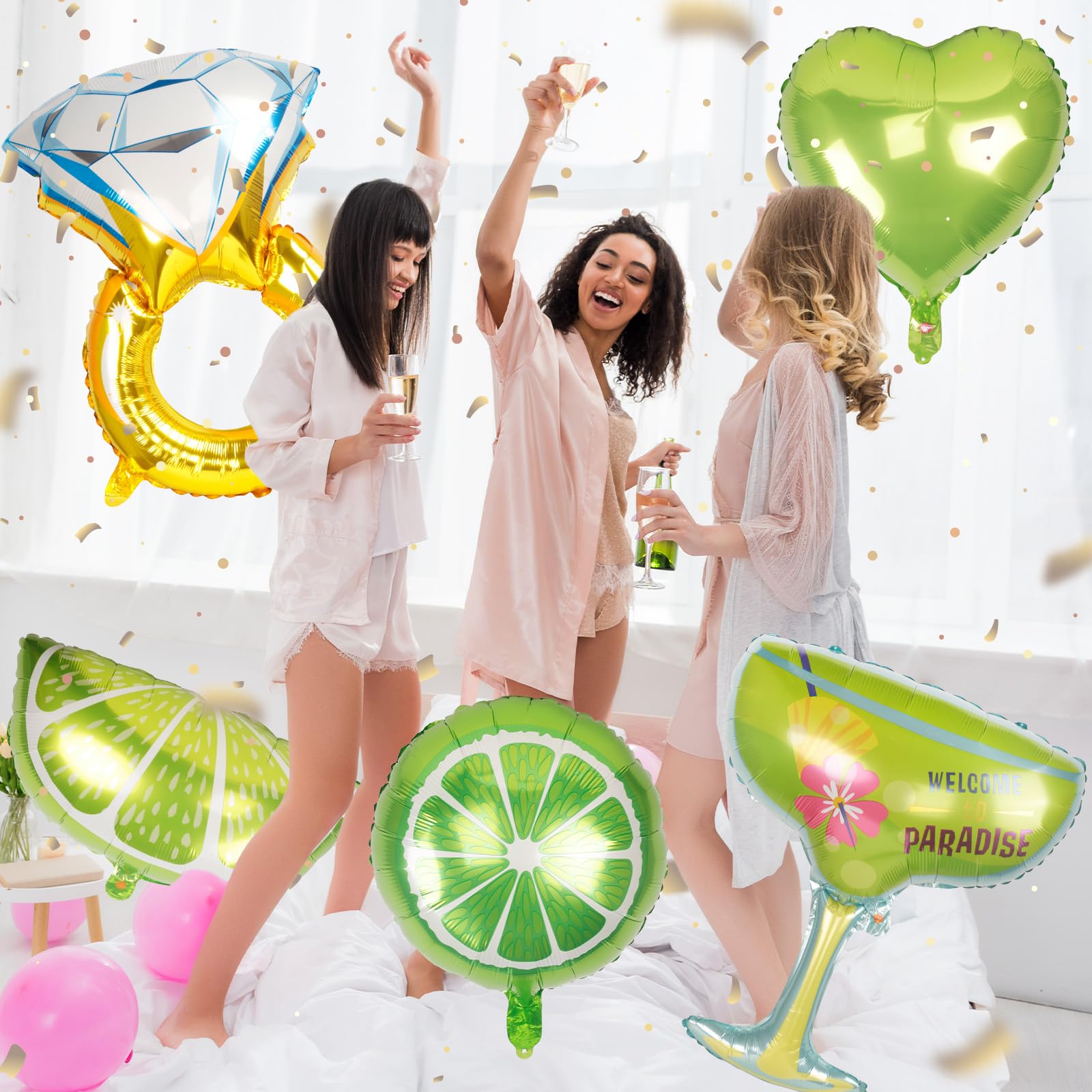 16 Pcs Margs and Matrimony Bachelorette Balloons Wedding Bridal Party Decor Large Lime Balloons Diamond Ring Balloons for Margarita Bachelorette Party Wedding Bridal Shower Decorations (margarita, 16)