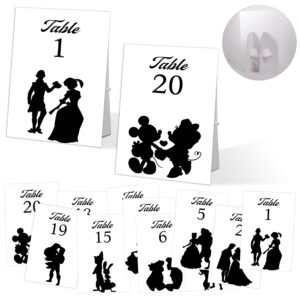 cartoon table numbers 1-20 with head table card & stands holders, elegant 4 x 6 inch place seating sign for baby shower, wedding reception, birthday party event centerpiece decorations