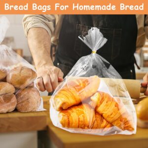 Bread Bags with Ties, 72 Pack Clear Bread Bags for Homemade Bread and 100 Ties, Adjustable Reusable Plastic Bread Bags, Bread Loaf Bags for Home Bakers and Bakery Owners