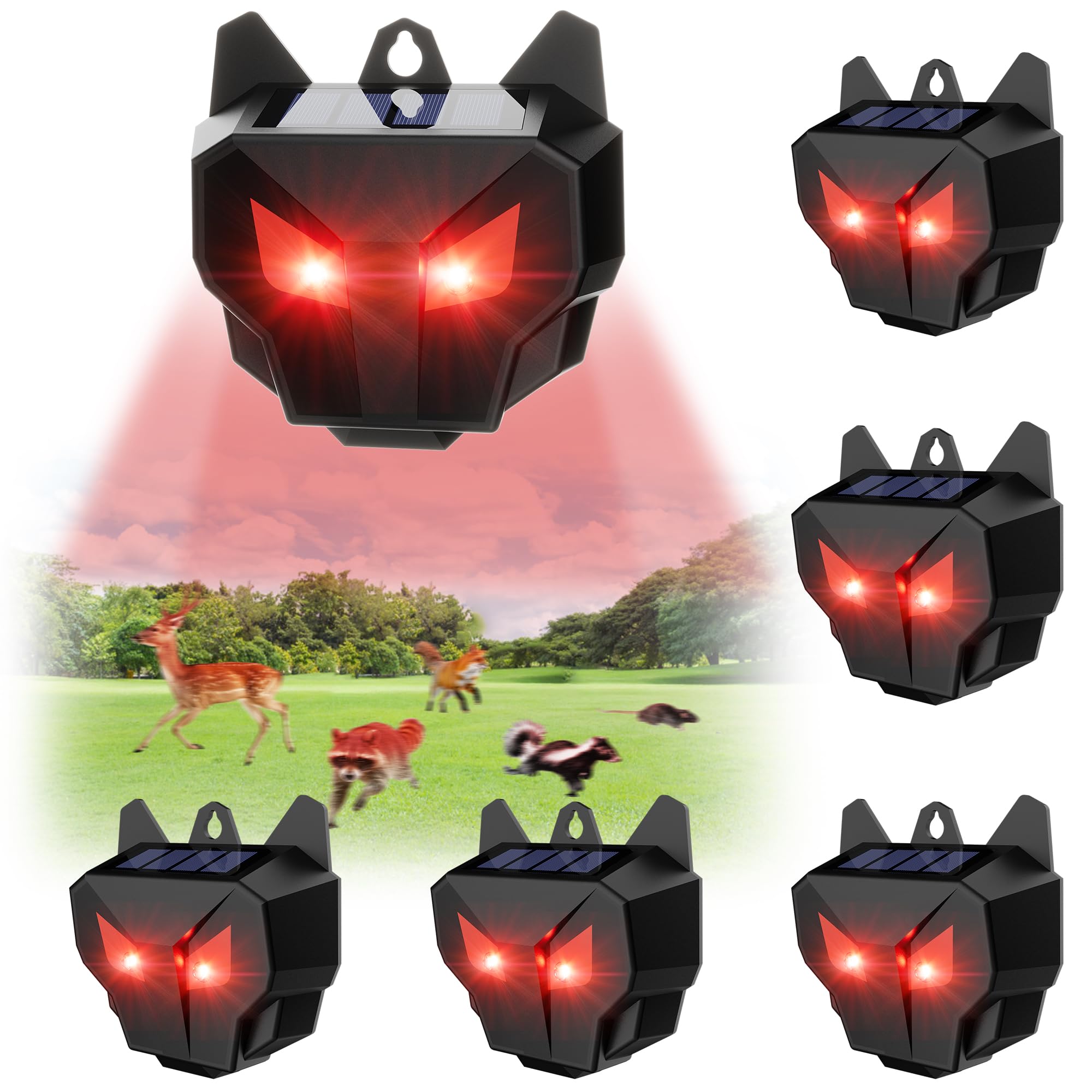 ReOasis Solar Animal Repellent Outdoor, 6 Pack Waterproof Coyote Deterrent for Chicken Coop Farm Garden Yard, Predator Lights for Racoon Skunk Deer Coyote Fox