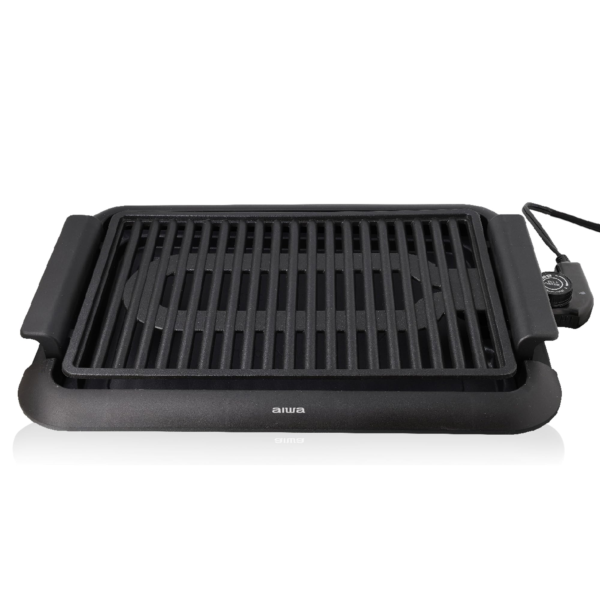 Aiwa 1200W Indoor Smokeless Grill with 5 Temperature Settings & Easy Cleaning, Black Ceramic Nonstick Skillet