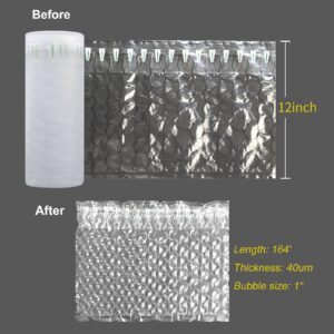 Hijelyn Bubble Cushioning Wrap Roll Inflatable Bottle Shipper Protector Sleeve 12"x164' Large Size Air Bubbles Packing Supplies for Fragile Items, Air Pillows for Shipping Moving Packaging Material