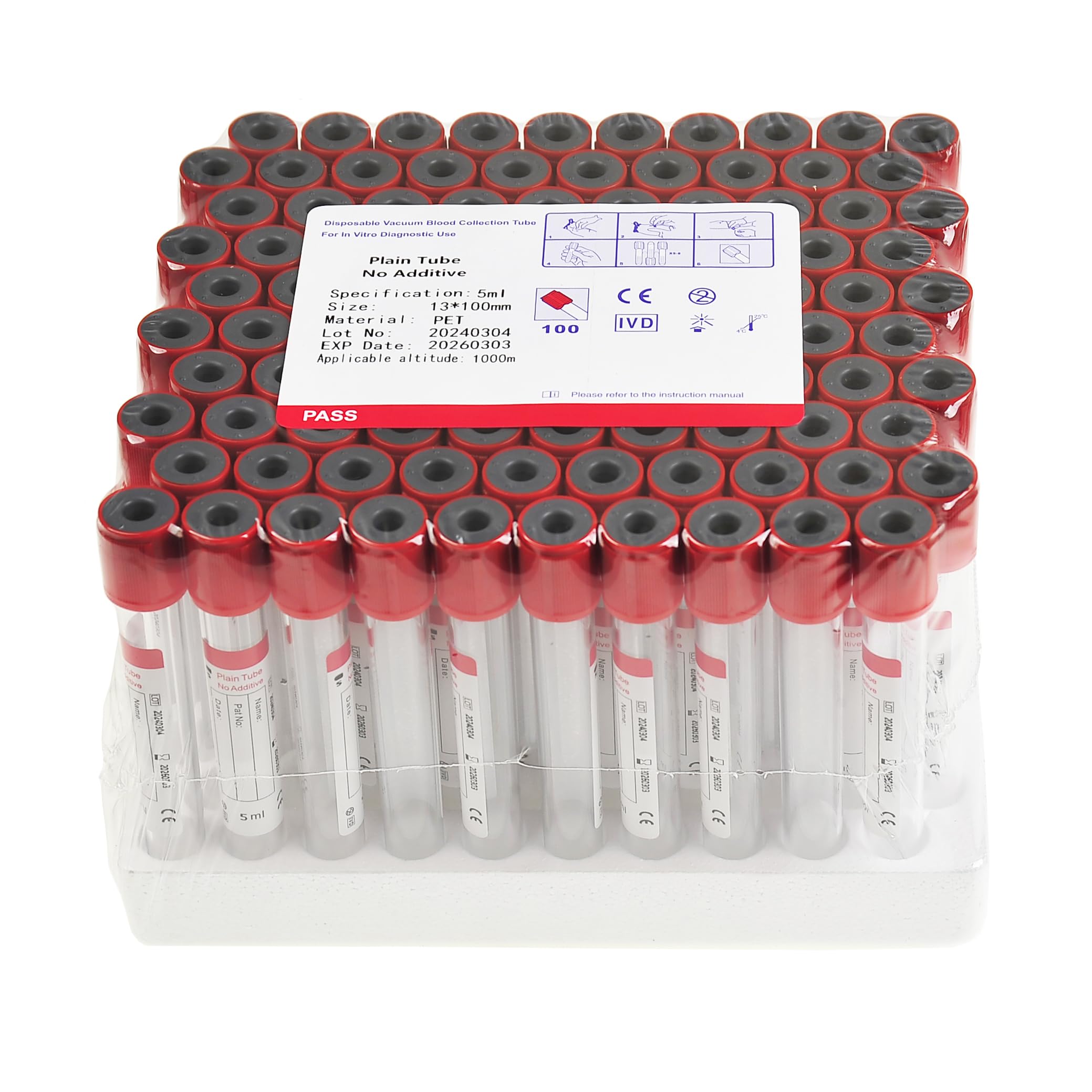 Caphstion Veterinary Lab Vacuum Blood Collection Coagulation Tubes No Additive Tube Blood Collection Tube Pet Supplies, 3ml Red 50pcs