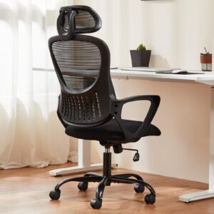 sweetcrispy office computer desk chair, ergonomic high-back mesh rolling work chairs with wheels and adjustable headrests, comfortable lumbar support, comfy armrest for home, bedroom, study,black