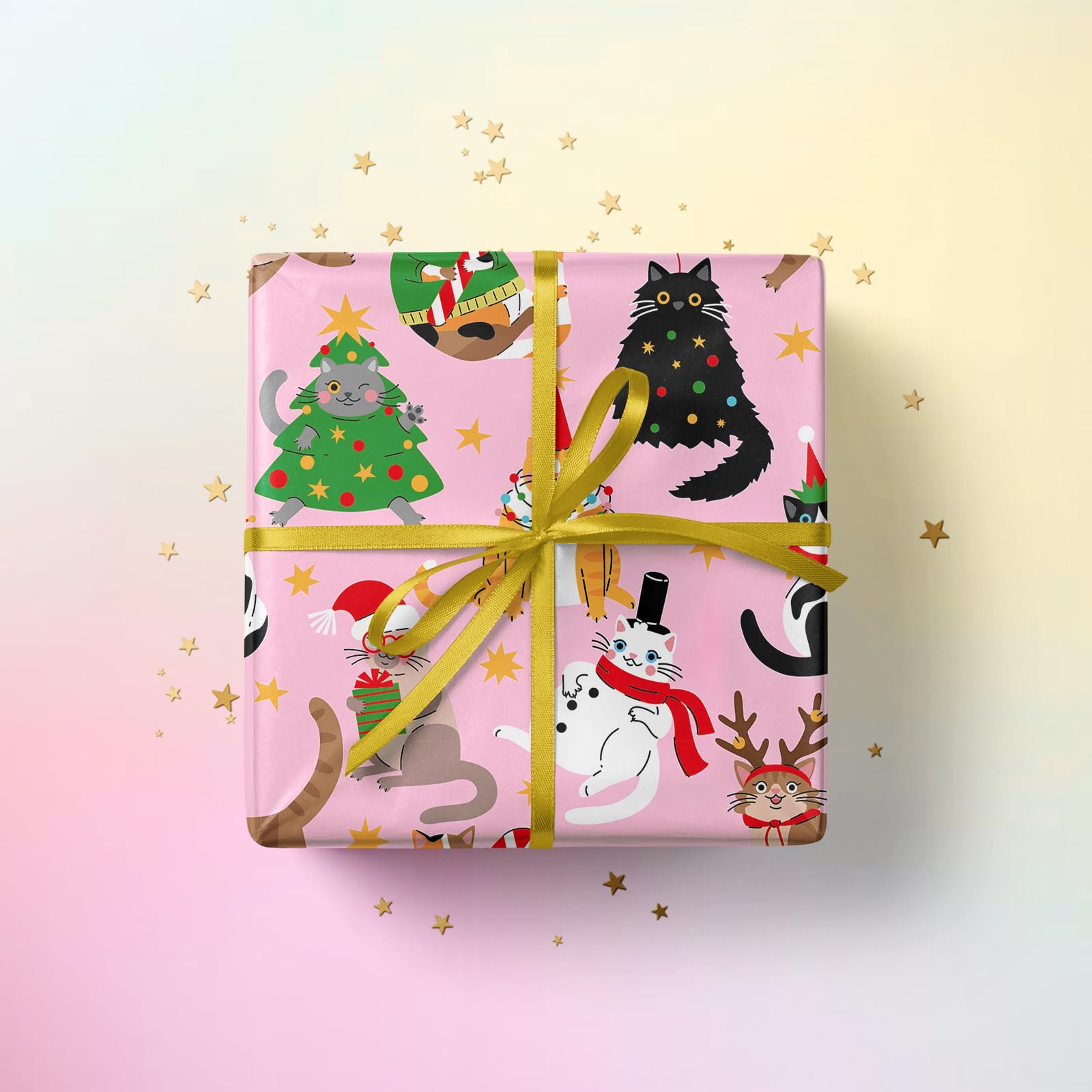 WRAPAHOLIC Christmas Wrapping Paper - Mini Roll - 17 Inch x 33 Feet - Adorable Christmas Cat Design for Christmas, Holiday, Party Celebration