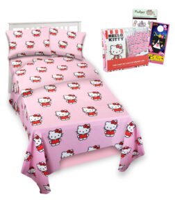 hello kitty sheet set - bundle of hello kitty bedding including: flat sheet, fitted sheet, and pillowcase for twin bed plus stickers, more for kids