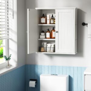 SUNLEI Bathroom Cabinet Wall Medicine Mount for Storage Over Toilet Mounted Kitchen Small Hanging Laundry Room Shelves Above with Doors Sink Shelf Towel White