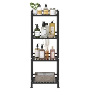 FKUO 4 Tier Metal Bathroom Rack Standing Shelf Unit Kitchen Storage Cabinet Shelf Organizer Plant Stand Display Rack Bookshelf for Living Room (Black, 4 Tier)