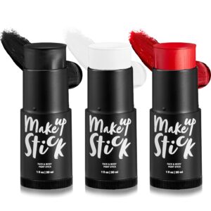 spooktacular creations 3 pcs halloween makeup face body paint set foundation makeup stick kit halloween eye makeup sfx zombie cosplay for adult and kids party dress up (black white red)