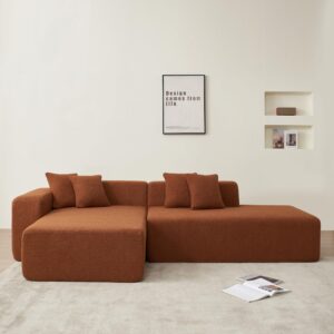 pamag pieeoo modular sectional sofa couch for living room, lambswool fabric modern l-shape sectional sofa with right chaise lounge, living room upholstered 5-seater corner sofa couch (orange)