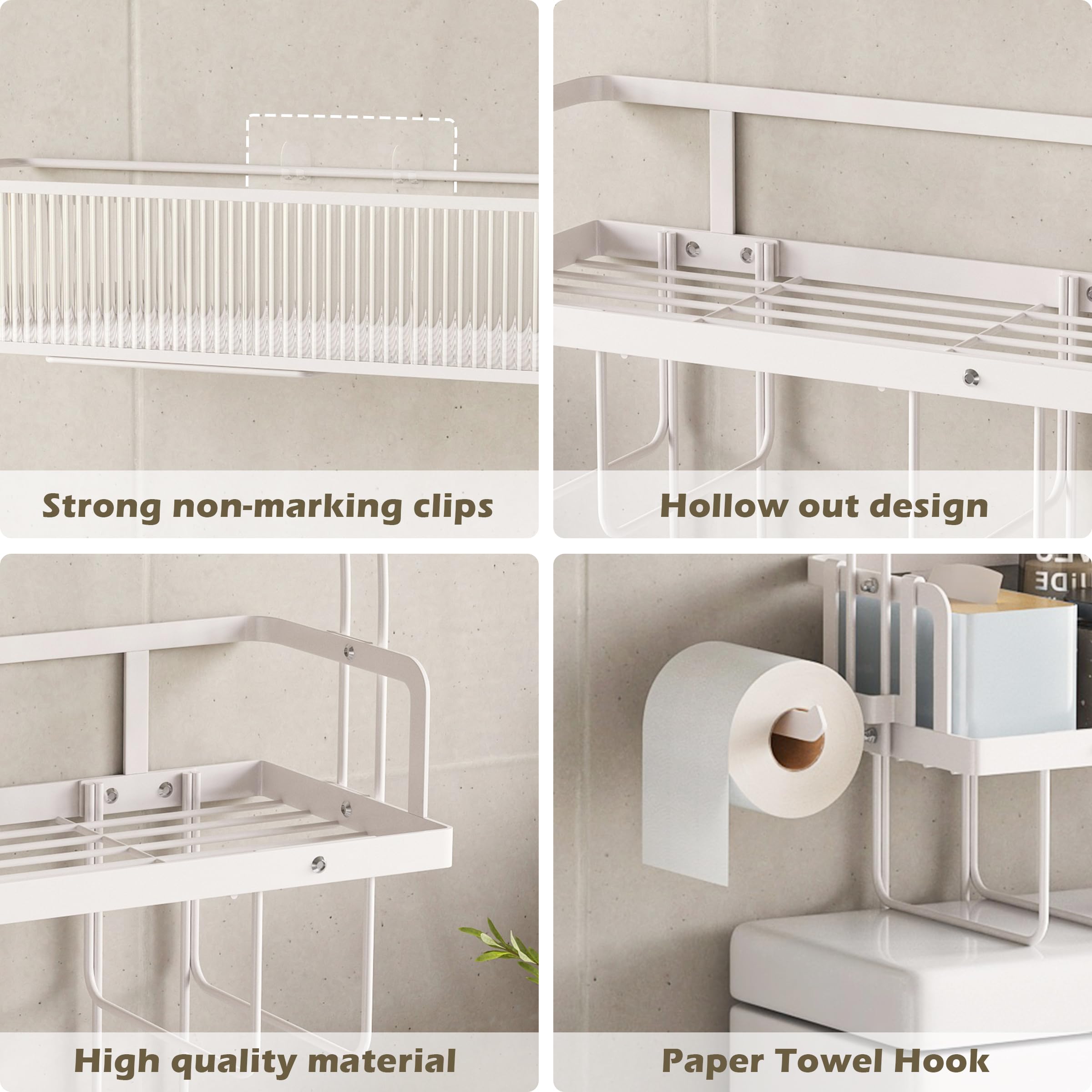 COVAODQ Bathroom Organizer Over The Toilet Storage Cabinet 2-Tier Bathroom Storage, Bathroom Shelves with Paper Rack 2 Tier