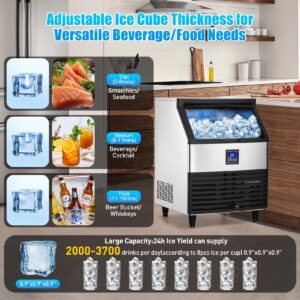 Commercial Ice Maker 300lbs/24H, 100lbs Storage Bin, Under Counter Ice Machine 500W, Freestanding Ice Machine with Ice Scoop, Self-Cleaning, for Restaurants/Bars