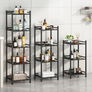 FKUO 4 Tier Metal Bathroom Rack Standing Shelf Unit Kitchen Storage Cabinet Shelf Organizer Plant Stand Display Rack Bookshelf for Living Room (Black, 4 Tier)