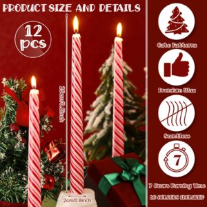 Tujoe 12 Pcs Christmas Taper Candles 10 Inch Tall Red and White Stripes Candles Long Burning Candles Christmas Decoration Christmas Candle for Christmas Dinner Xmas Party Table Decoration