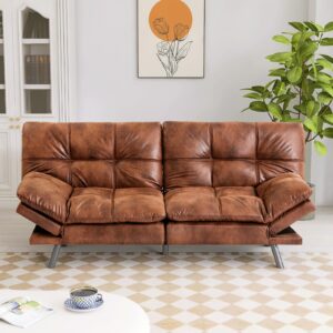 hcore convertible futon sofa bed,sleeper futon bed couch,memory foam futon sofa,loveseat sofa bed,small splitback polyester modern sofa for living room,office,apartment,classic brown