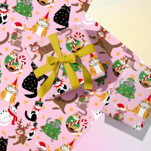 WRAPAHOLIC Christmas Wrapping Paper - Mini Roll - 17 Inch x 33 Feet - Adorable Christmas Cat Design for Christmas, Holiday, Party Celebration