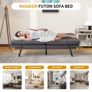 MUUEGM Futon Sofa Couch Bed, Convertible Memory Foam Futons Couch Bed, Adjustable Backrests Armrests Couch Bed Sleeper,Modern Love Seat Daybed Sofa for Living Room,Small Space,Office,71", Linen Grey