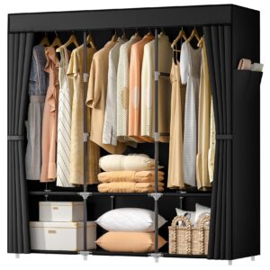 neatrays wardrobe closet，portable closets for hanging clothes,free standing clothes rack with cover & 3 hanging rods & 6 storage shelves & 2 side pockets