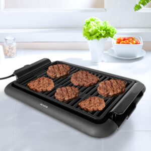 Aiwa 1200W Indoor Smokeless Grill with 5 Temperature Settings & Easy Cleaning, Black Ceramic Nonstick Skillet