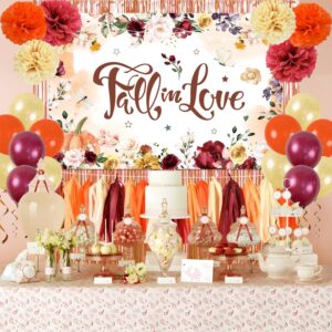 Fall In love Bridal Shower Decorations Fall Wedding Decorations 47pcs Fall Bridal Shower Decorations Set Includes Backdrop, Paper Pom Poms, Paper Tassel, Curtains and Balloons