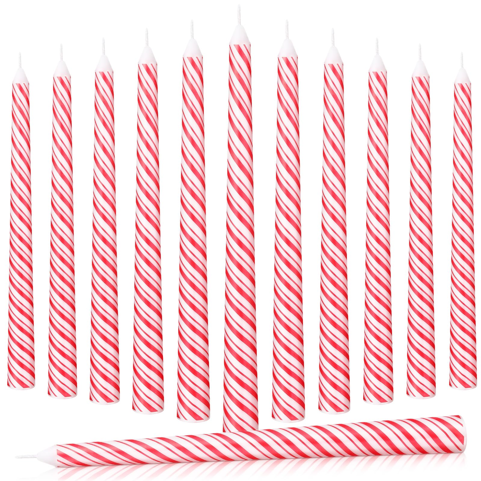 Tujoe 12 Pcs Christmas Taper Candles 10 Inch Tall Red and White Stripes Candles Long Burning Candles Christmas Decoration Christmas Candle for Christmas Dinner Xmas Party Table Decoration