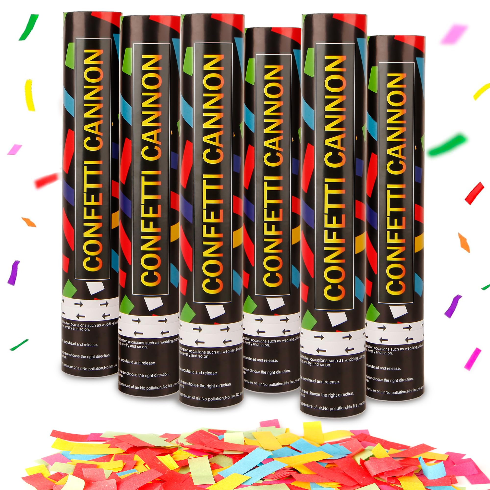 6 Pack 12 Inch Confetti Cannon Multicolor Confetti Popper Party Shooter for Wedding Birthday Graduation Celebration, These Pack of 6 Confetti cannon with Biodegradable Paper Launches 16 ft